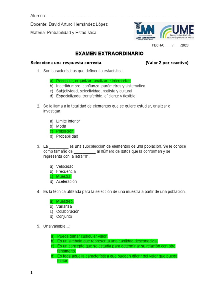 EXAMEN PROB&EST Resuelto | PDF | Mediana | Estadísticas