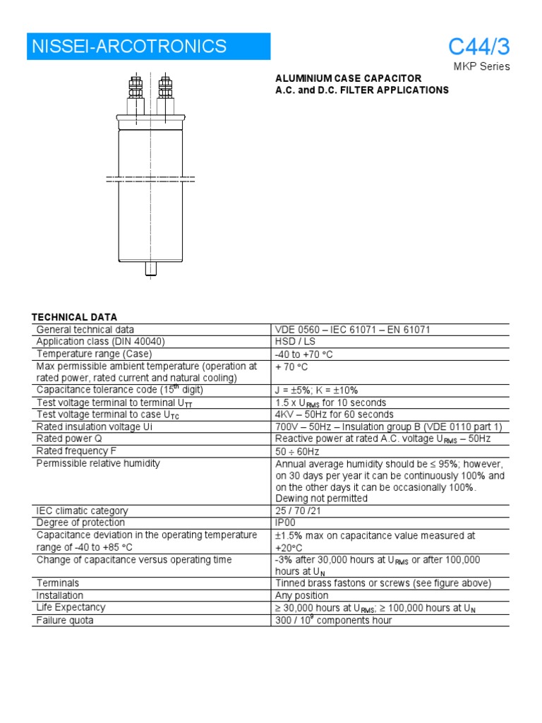 MKP Capacitor Technical Specifications | PDF | Capacitor | Capacitance