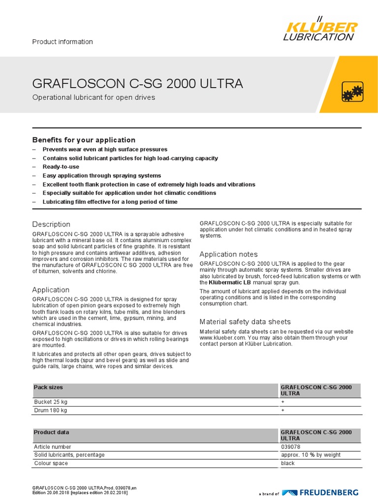 GRAFLOSCON C-SG 2000 ULTRA EN en | PDF | Lubricant | Gear