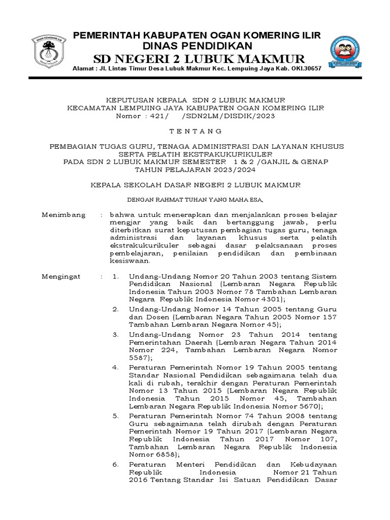 SK Pembagian Tugas TP.2023-2024.ACC | PDF