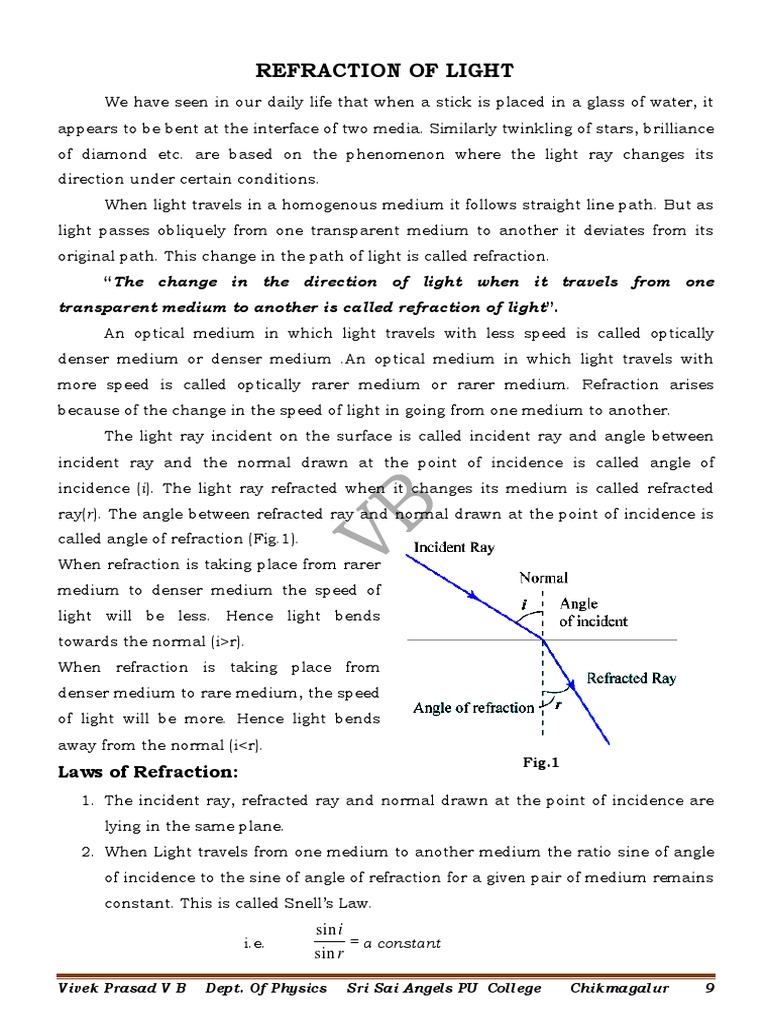 Refraction of Light FINAL | PDF | Refractive Index | Refraction