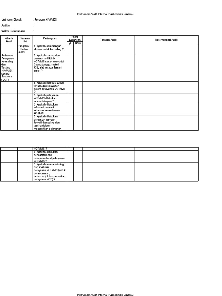 Instrumen Audit Internal Puskesmas Binamu UKM | PDF