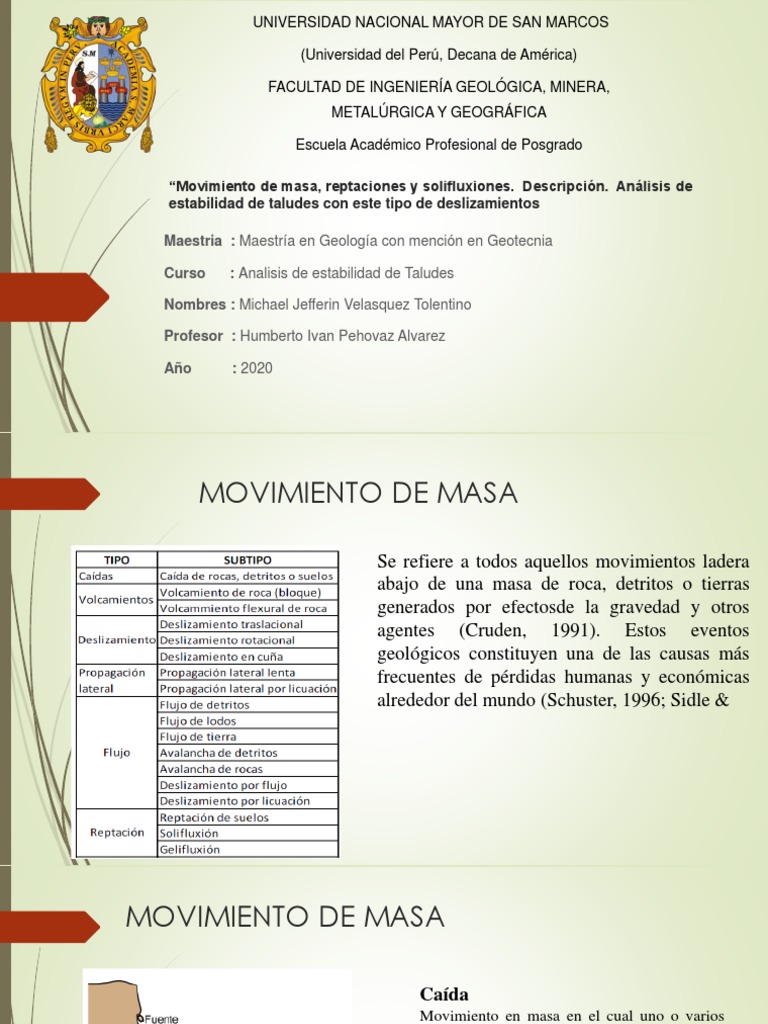 Movimiento de Masa, Reptaciones y Solifluxiones | PDF | Falla (geología) | Geofísica
