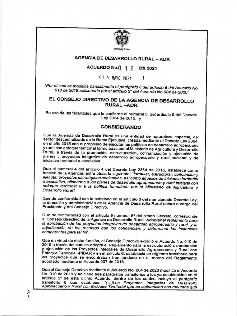 A62 Acuerdo No. 011 Del 14 de Mayo de 2021 | PDF