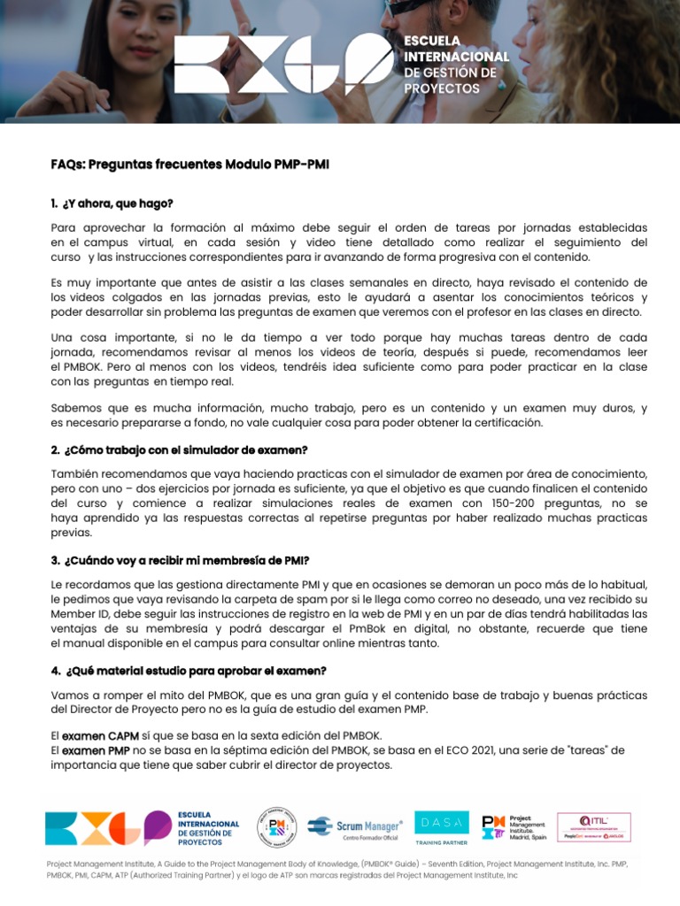 Guía PMP: FAQs y Estrategias de Estudio | PDF | Crecimiento personal y profesional