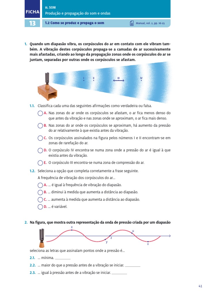 Ficha13 Do Caderno de Atividades de Fisico Quimica. | PDF | Som | Ondas