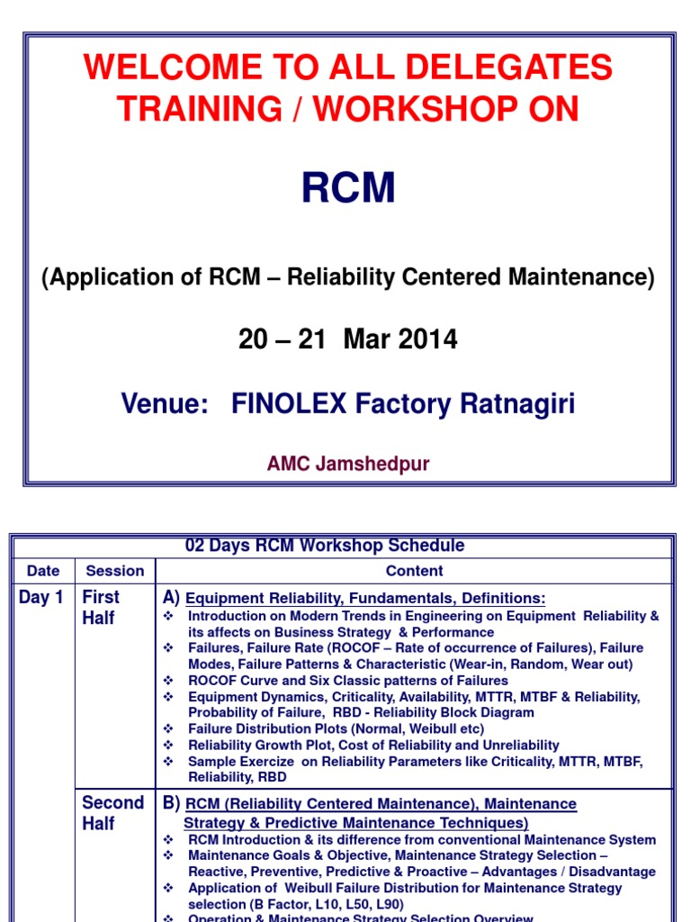 RCM Workshop for Maintenance Experts | PDF | Reliability Engineering | Systems Engineering