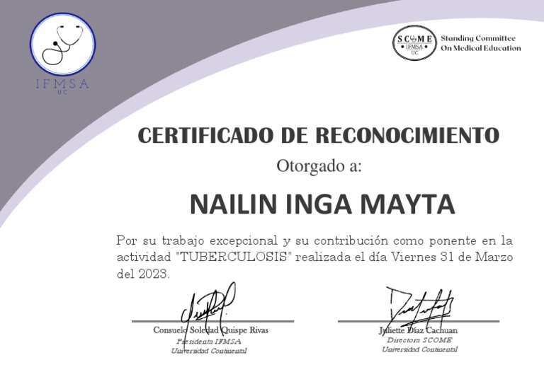 Certificado SCOME Ponente 2023 | PDF