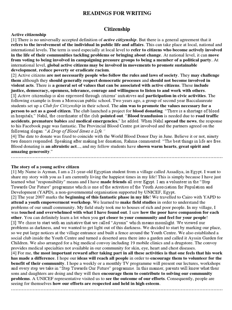 Important Texts - Writing Ideas - CITIZENSHIP | PDF | Cost Of Living ...