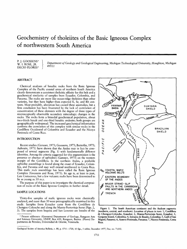 Goossens Et Al 1977 Geochemistry of Tholeiites of The Basic Igneous ...
