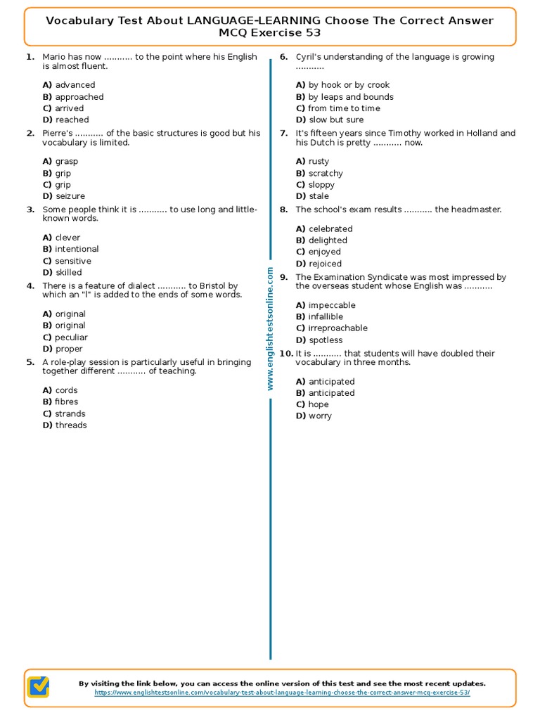 Vocab Test | PDF | Language Acquisition | Communication