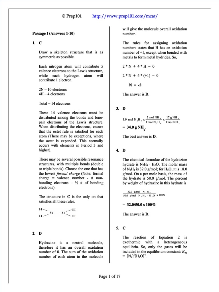 100 Passage Based Chemistry Questions Solutions | PDF | Chemical ...