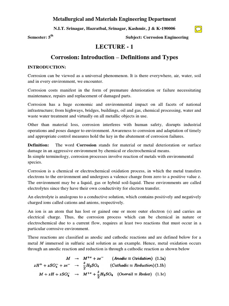 Corrosion Engineering Lecture 1 | PDF | Corrosion | Redox