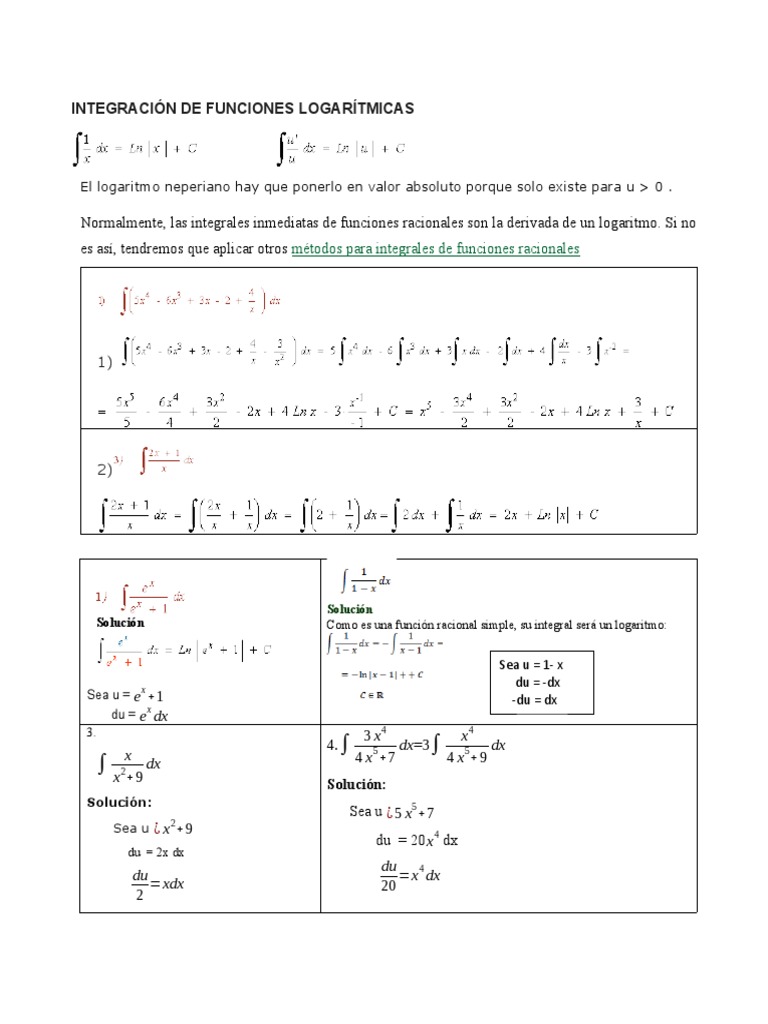 Integrales Logaritmica y Por Partes | PDF | Logaritmo | Integral