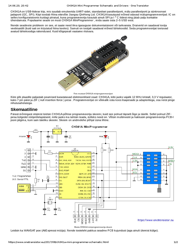 CH341A Mini Programmer Schematic and Drivers · One Transistor | PDF