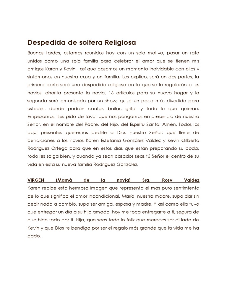 Despedida de Soltera Religiosa Ceremonia | PDF | Amor