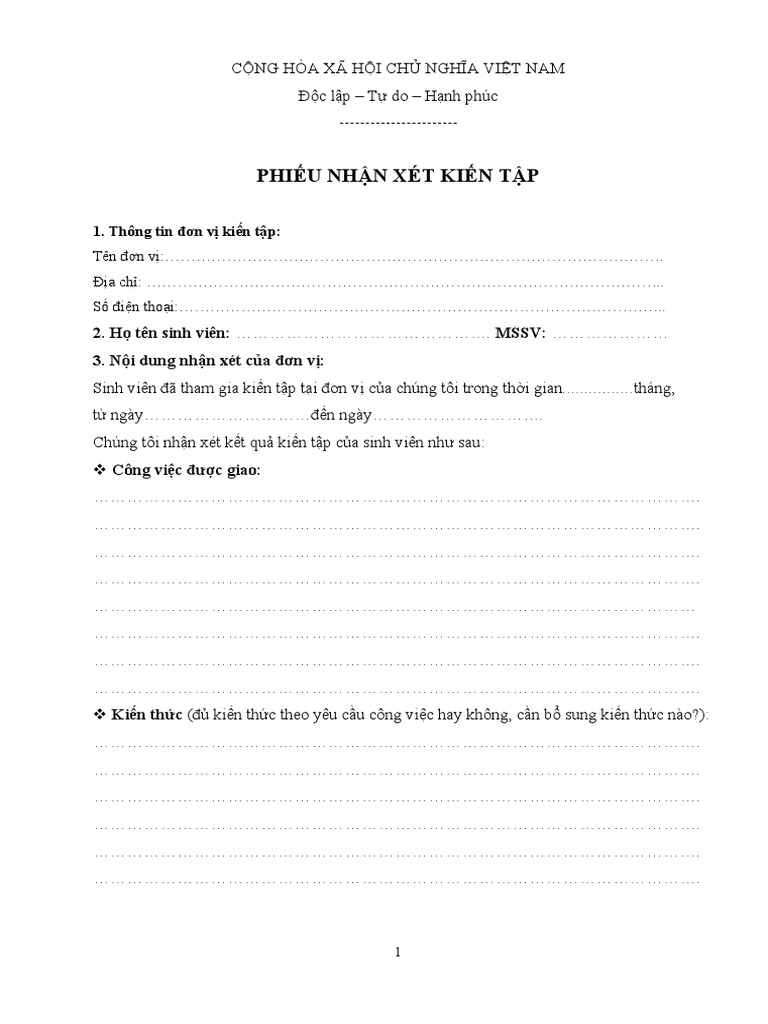 Phieu Nhan Xet Kientap - K25 | PDF