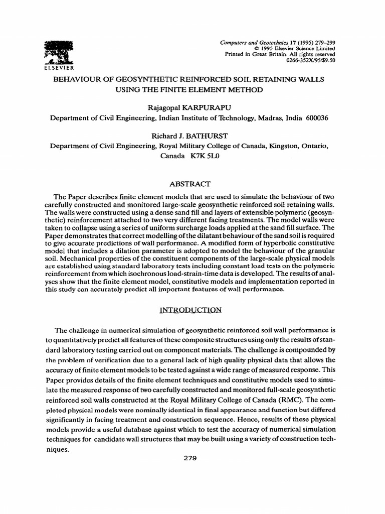 17 - Rev - 1995 - Karpurapu - BEHAVIOUR OF GEOSYNTHETIC REINFORCED SOIL RETAINING WALLS | PDF ...