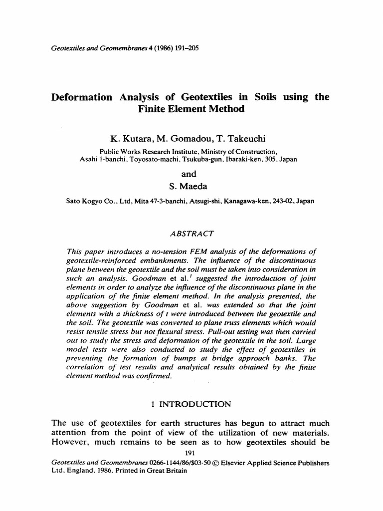23 - Rev - 1986 - Kutara - Gomadou - Deformation Analysis of Geotextiles in Soils Using The ...