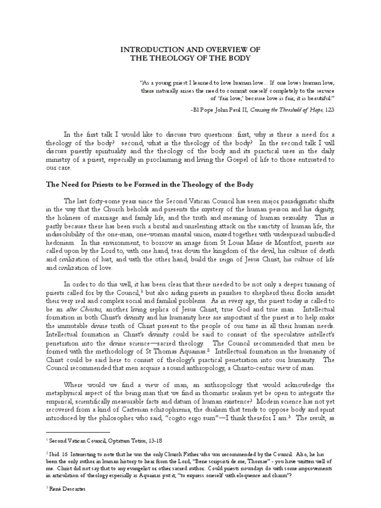 Theology of the Body Overview for Priests | PDF | Catholic Church ...