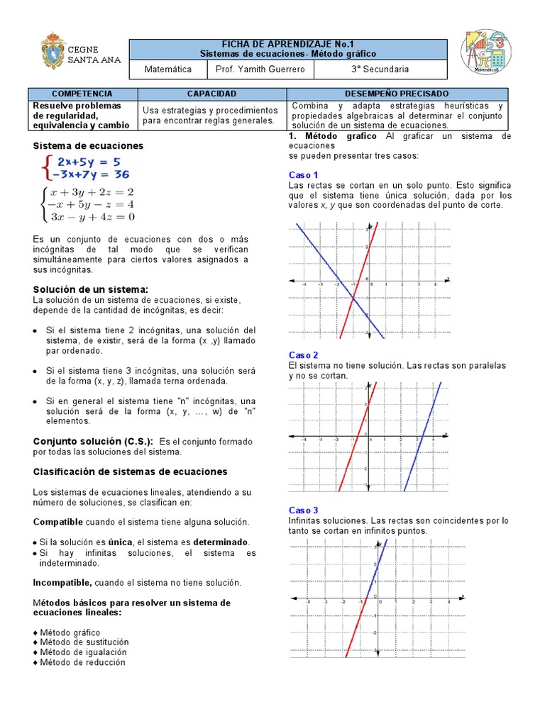 Sistemas de Ecuaciones para 3° Secundaria | PDF | Ecuaciones | Sistema de ecuaciones lineales