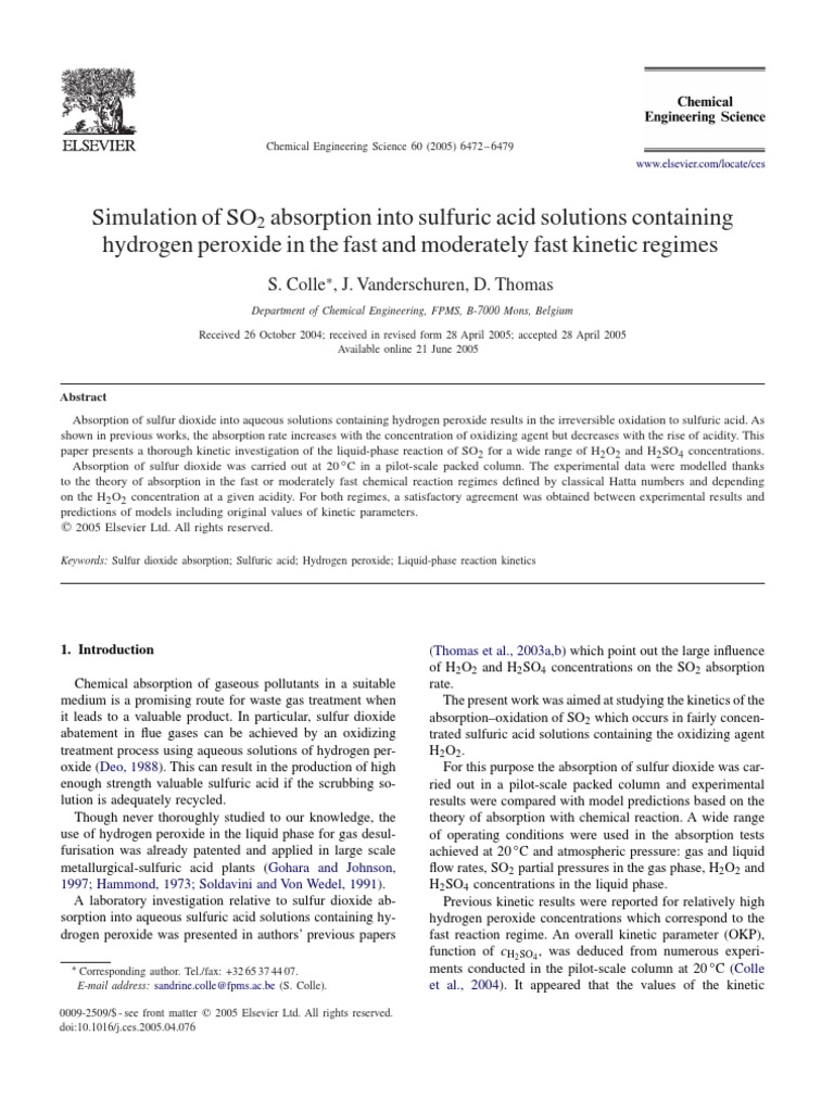 SO2 Absorption Kinetics in H2O2 Solutions | PDF | Sulfur Dioxide | Acid