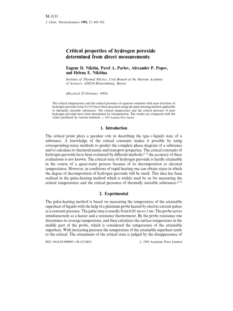 Critical Properties of Hydrogen Peroxide Determined From Direct ...