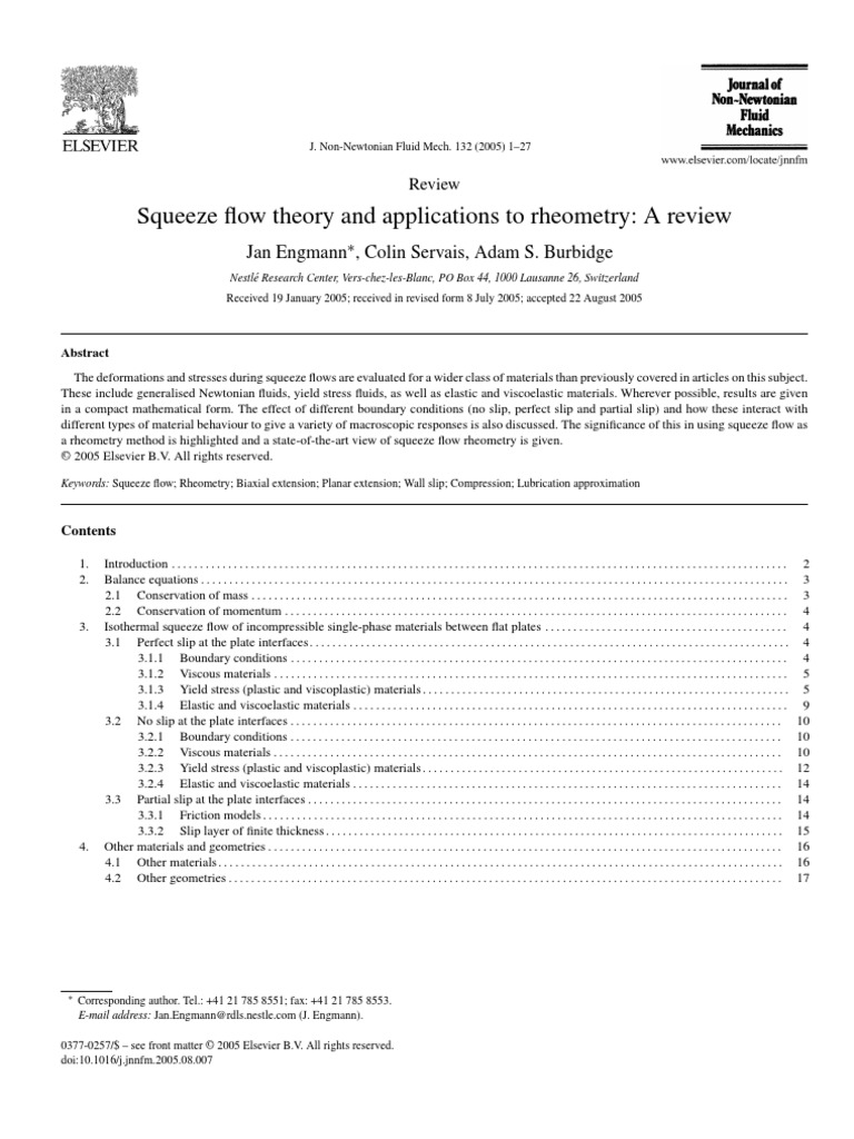 Squeeze Flow Theory | PDF | Stress (Mechanics) | Fluid Dynamics