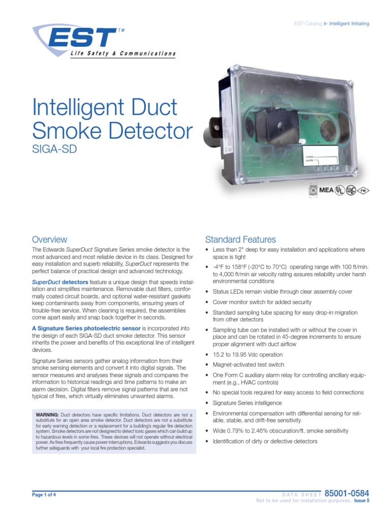 SIGA-SD Duct Smoke Detector Overview | PDF | Sensor | Duct (Flow)