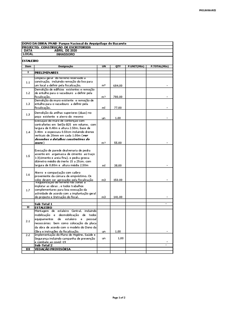 Mapa de Quantidades PRELIMINARES | PDF | Engenharia Civil | Materiais