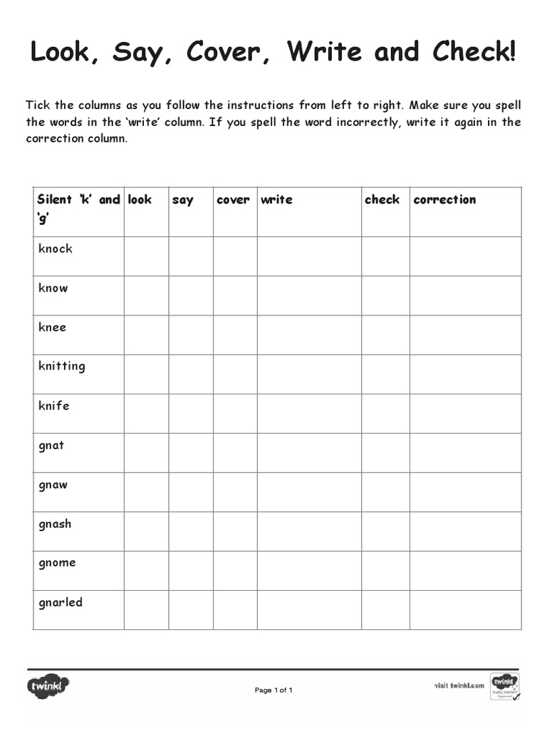 Look. Say, Cover, Write Check Spellings | PDF