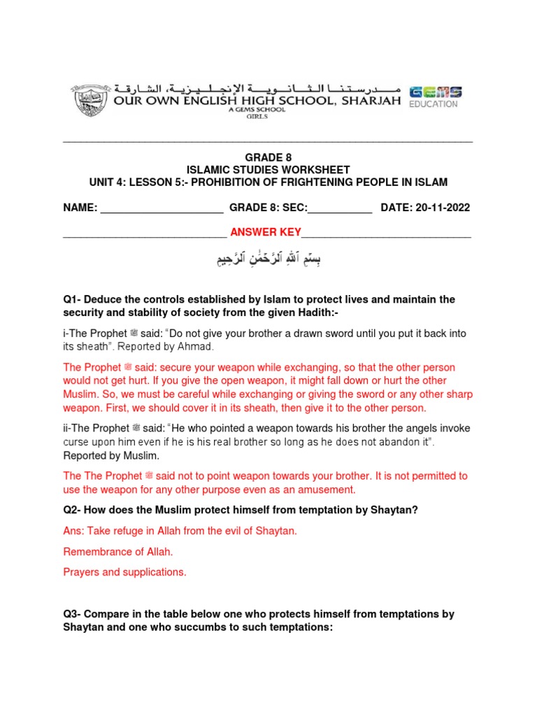 GR 8-Worksheet Answer Key-Unit 4-Lesson 5-Prohibition of Frightening ...