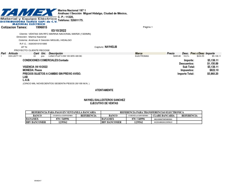 1996815cotizacion Tamex Completa | PDF | Bancario | Dinero