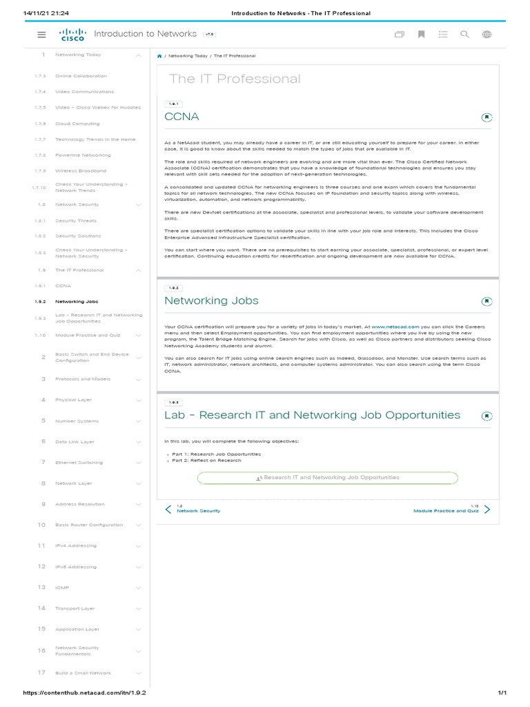 1.9 Introduction To Networks - The IT Professional | PDF | Cisco Certifications | Computer ...