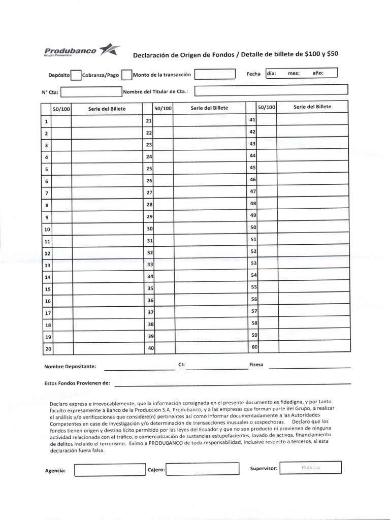 Formulario Billetes de 100 | PDF