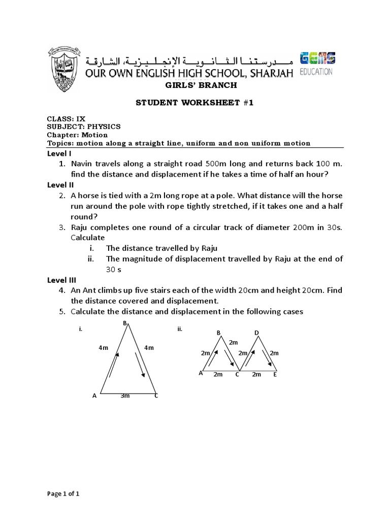 Physics Motion Worksheet IX | PDF