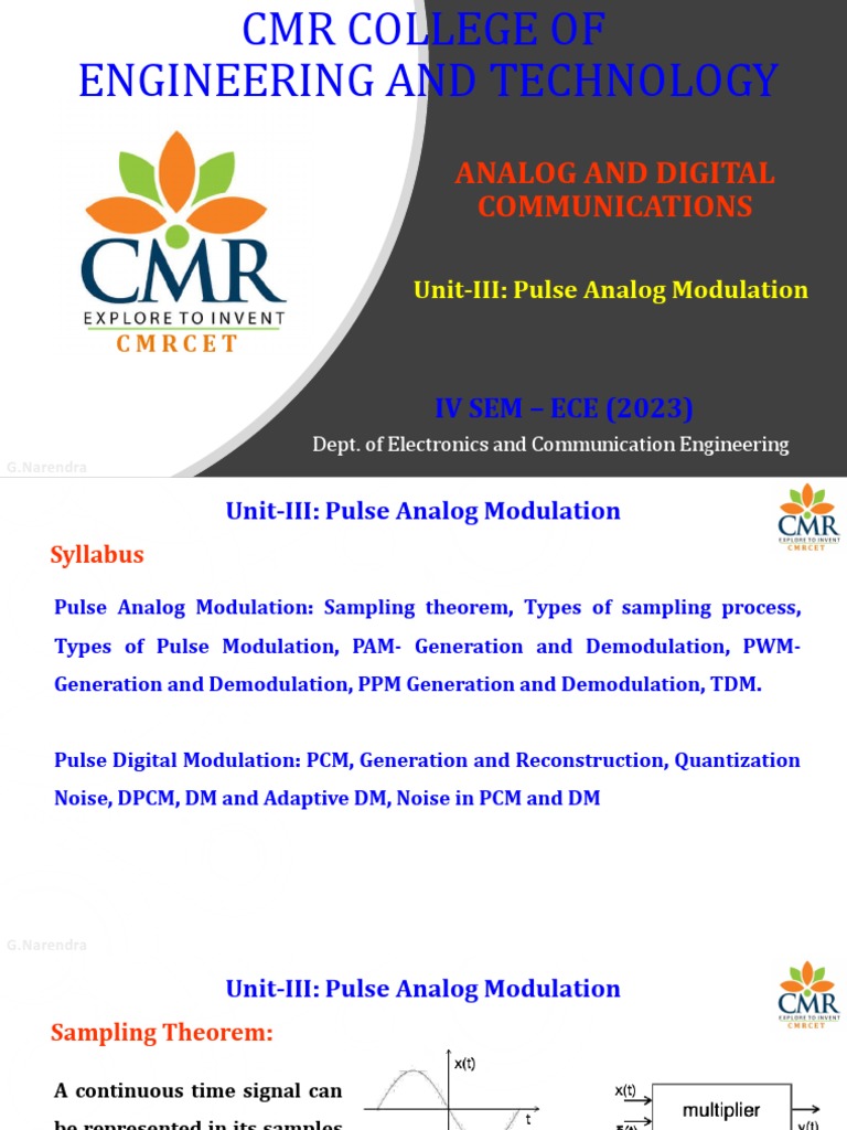 UNIT - III-Pulse Analog Modulation | PDF | Sampling (Signal Processing) | Modulation