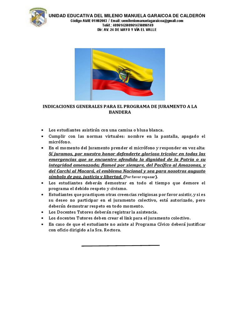 Indicaciones para Juramento A La Bandera | PDF
