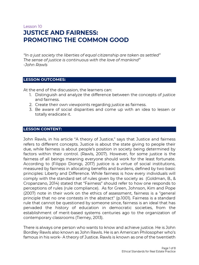 Lesson 11 - Justice and Fairness Promoting The Common Good | PDF | Justice | Crime & Violence