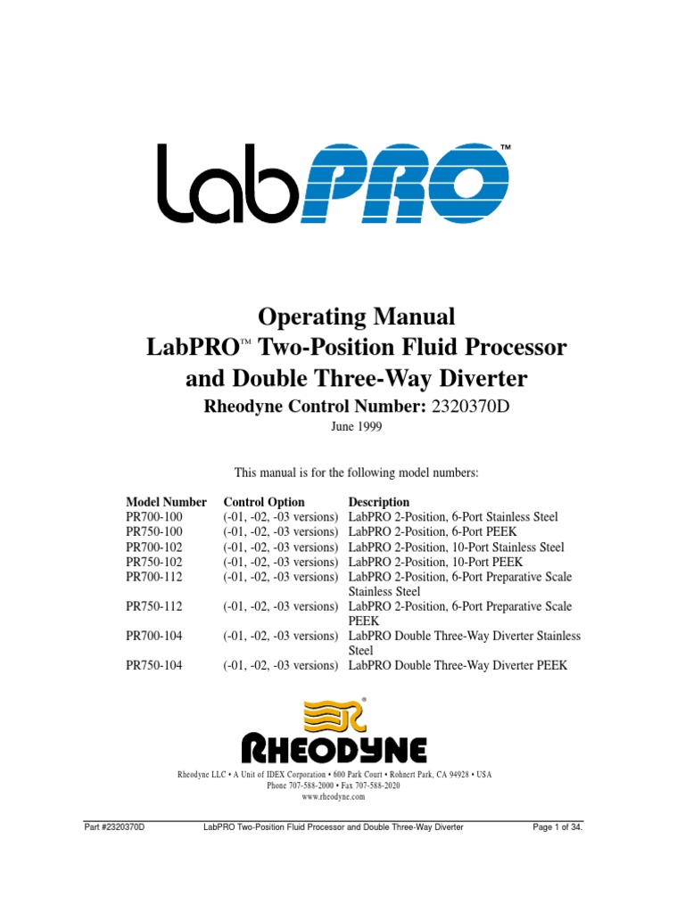 Rheodyne 2-Way Switch | PDF | Valve | Pipe (Fluid Conveyance)