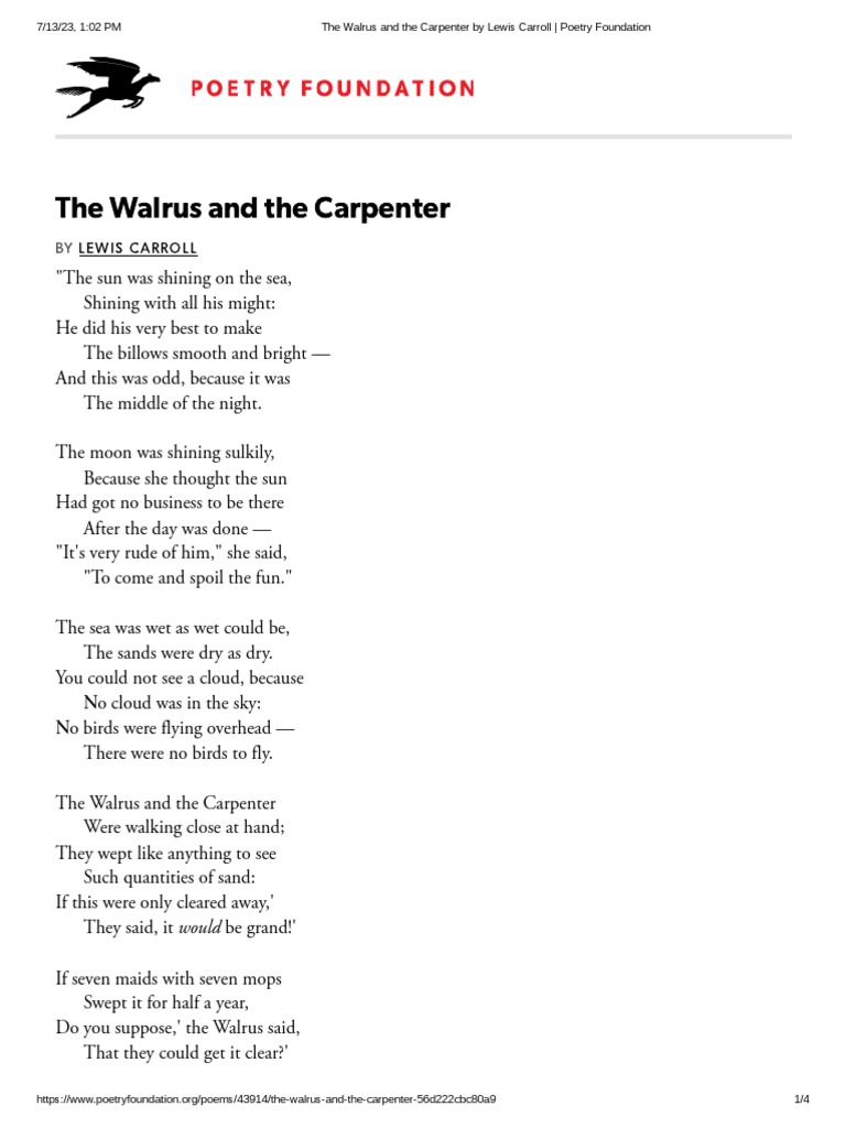 The Walrus and The Carpenter by Lewis Carroll - Poetry Foundation | PDF