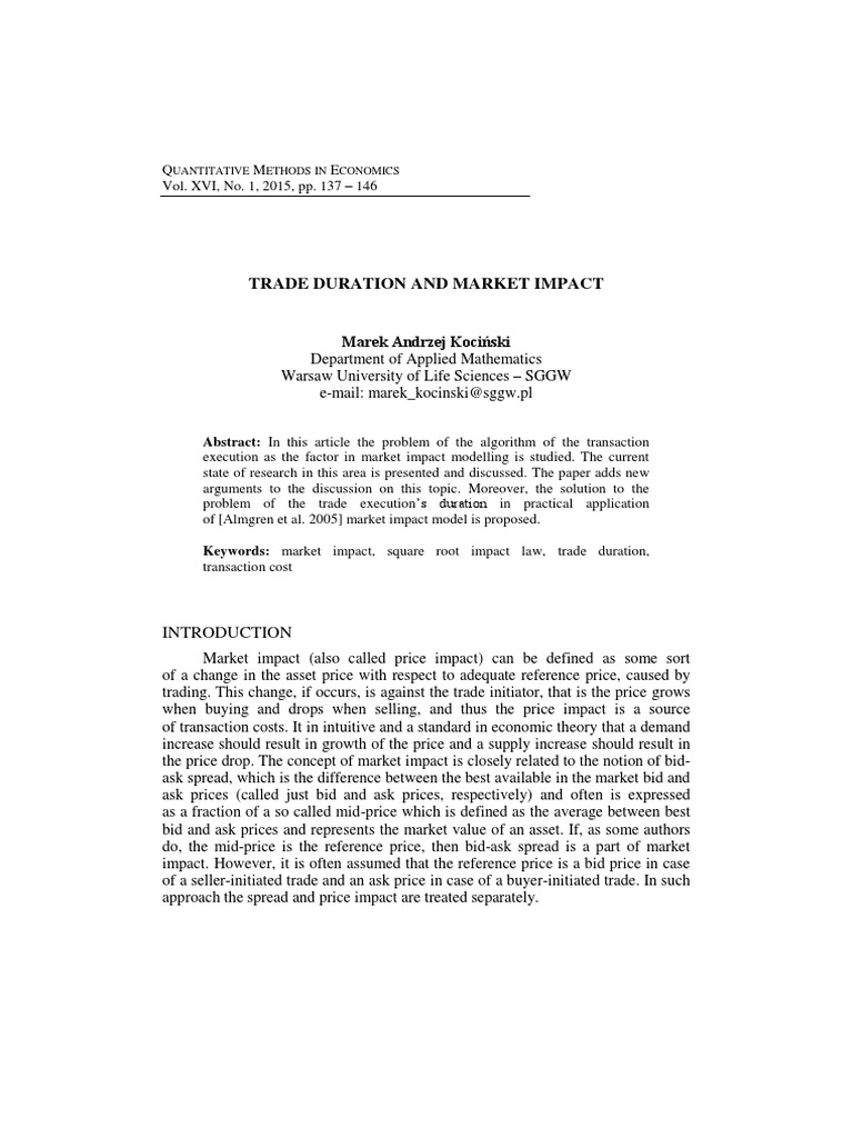 Trade Duration And Market Impact Pdf Market Economics Volatility Finance