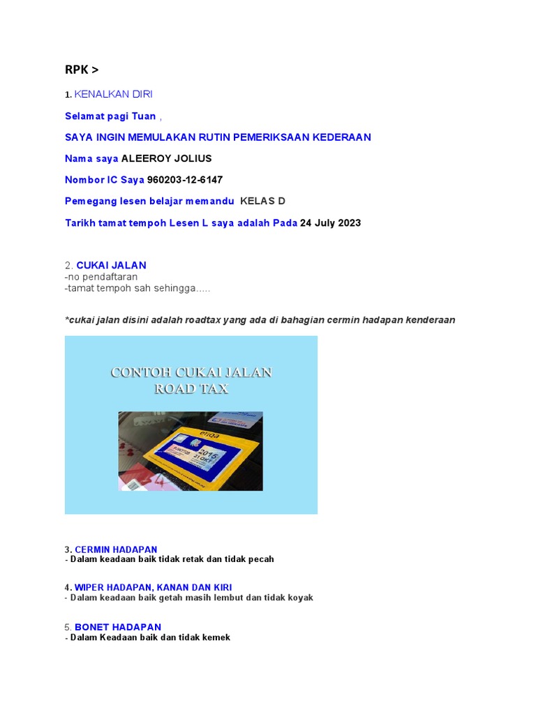 RPK Sebelum Memandu | PDF