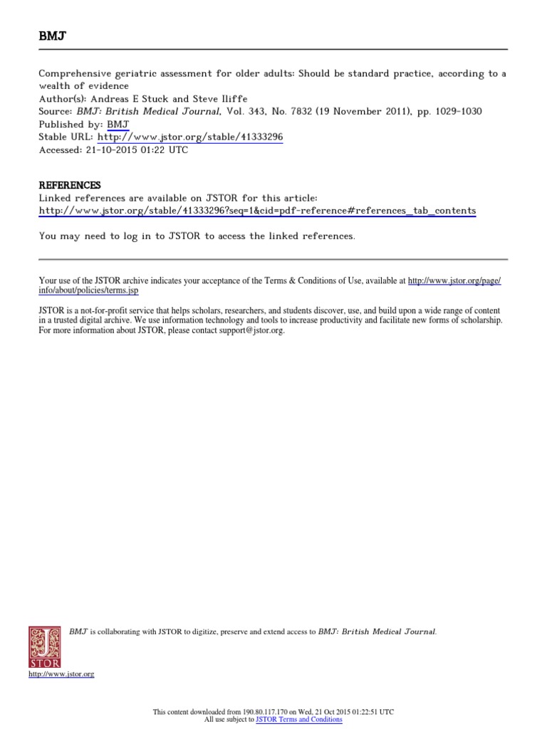 Comprehensive Geriatric Assessment For Older Adults | PDF | Patient ...