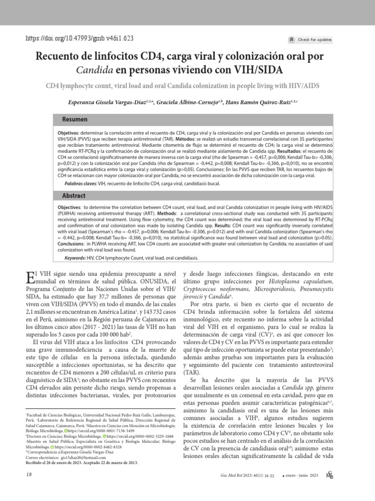 Candida en Personas Viviendo Con VIH/SIDA: Recuento de Linfocitos CD4 ...