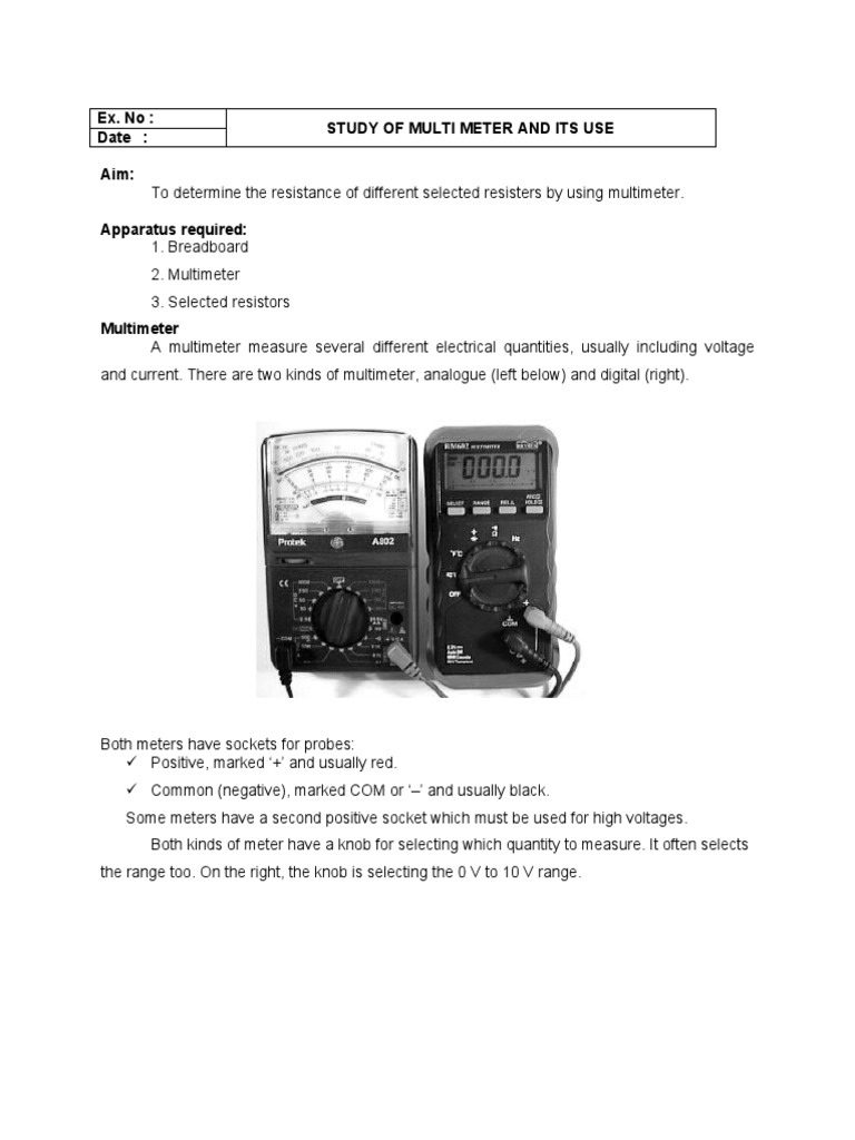 Multimeter Usage for Resistance Measurement | PDF | Resistor ...