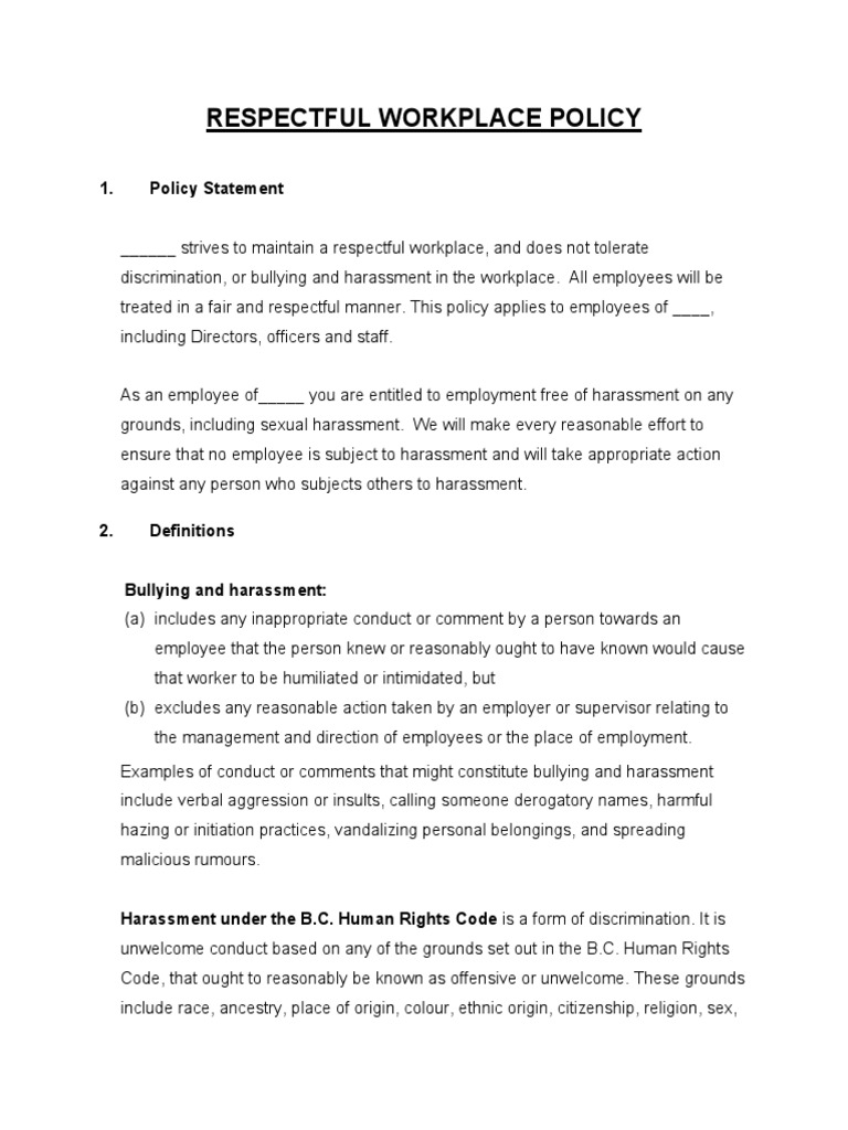 Respectful Workplace Policy | Download Free PDF | Harassment | Sexual ...