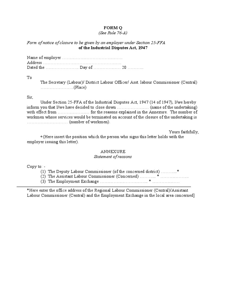 Form Q (Notice of Closure) | PDF