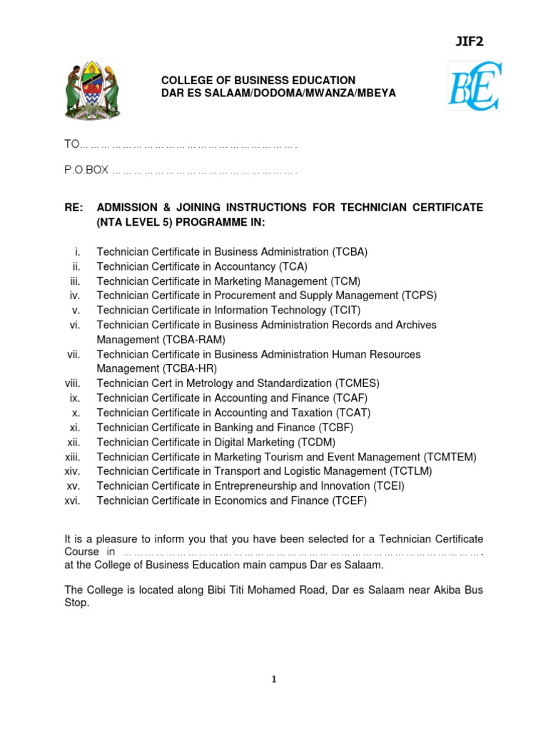 Cbe Joining Instruction For Diploma 1 September Intake 2023-2024 Jif2 | PDF | Dress | Skirt