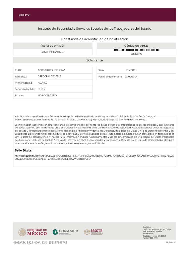 Constancia Vigencia ISSSTE | PDF | Gobierno | Justicia